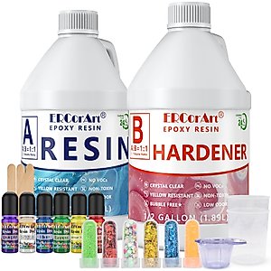 Epoxy Resin Kit - 1 Gallon Clear Resin Epoxy with Pigment, Glitter, Self Leveling Easy Mix 1:1 Casting Resin and Hardener, Resin Art Supplies for River Table Tops, Jewelry Projects, Mold Casting