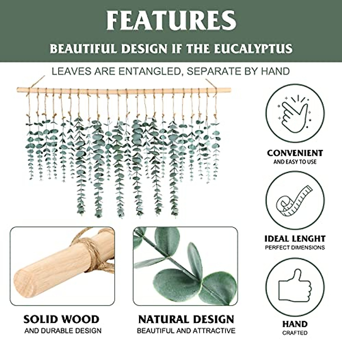 CEWOR Bathroom Decor Green Artificial Eucalyptus Wall Hanging Decor Fake Eucalyptus Leaves Greenery Farmhouse Rustic Wall Hanging for Wedding Bedroom Kitchen Nursery Party Boho Home Decor