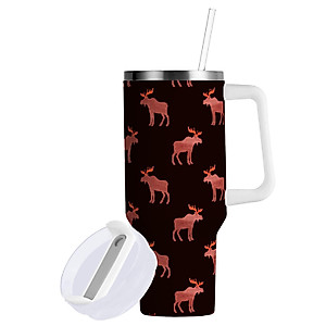 ZZXXB Red Moose Insulated Stainless Steel Water Bottle with Handle and Straw Lid Double Walled Travel Mug 40 oz