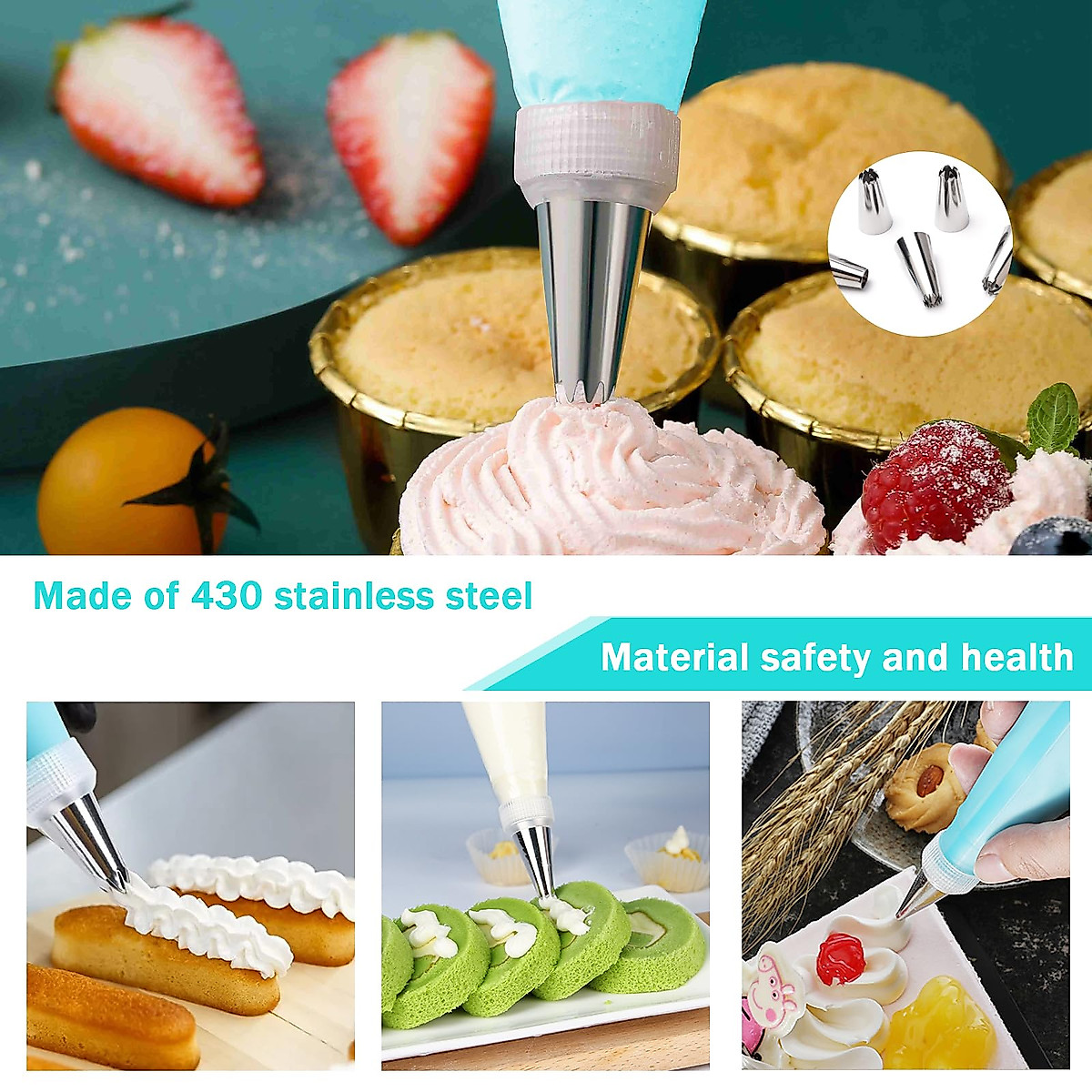 Piping Bags Pastry Bag 100PCS 2 Couplers,14 Frosting Tips 3 Cake Scraper 1 Tie, Cupcake Cake Decorating Bags Disposable Cake Icing Decorating Piping Bags Set For Cake Decorating Reusable For Cookies