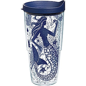 Tervis Vintage Mermaid Collage Tumbler with Wrap and Navy Lid 24oz, Clear, 1 Count (Pack of 1)
