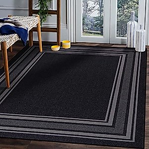 Beverly Rug Modern Bordered 5X7 Area Rug for Living Room, Dining Room Rug, Bedroom Carpet, Indoor Non Skid Rubber Backed Area Rugs, Black