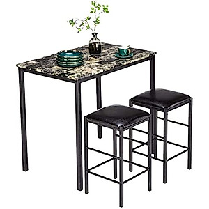 Dining Chair Modern Classic Black Style 3 PCS Counter Height Set Table 2 Kitchen Bar Furniture Thick Sturdy Suitable for Your Luxury Place Elegant Touch Stylish Dinner Room Home Office Restaurant QZPU