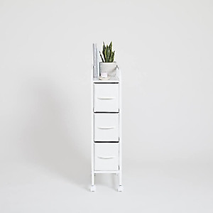 Dormify Narrow 3-Drawer Cart on Wheels | Rolling Table with Wheels | Storage Drawers | Organizer | Nightstand | Dresser for Closet | White | Storage for Small Spaces | Bedroom & Dorm Room Essential