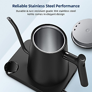 Miroc Gooseneck Electric Pour-Over Kettle, Temperature Variable Kettle for Coffee Tea Brewing, 0.9L Stainless Steel Kettle, Temperature Holding, Built-in Stopwatch