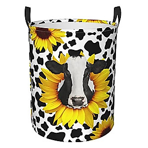 Sunflower Cow Print Waterproof Laundry Hamper for Bedroom Bathroom Foldable Clothes Sundries Organizer Bag Dirty Clothes Laundry Basket Storage Basket Gift Men Women Medium