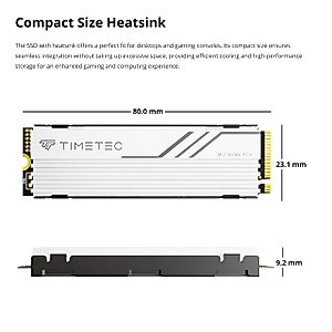 Timetec 1TB PCIe 4.0 White Heatsink Gaming SSD NVMe PCIe Gen4x4 M.2 2280 3D NAND TLC SLC Cache Read/Write Speed Up to 7,000/6,000 MB/s Internal Solid State Drive for PS5 Pro, PC Desktop