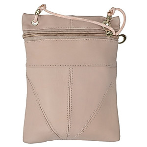 Soft Leather Purse Organizer Shoulder Bag 4 Pocket Micro Handbag Travel Wallet (Beige)