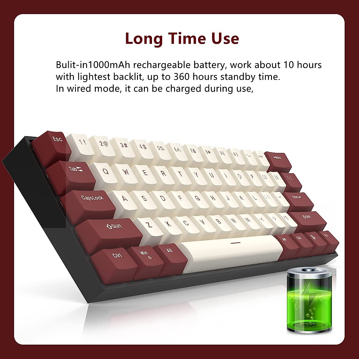 FIRSTBLOOD ONLY GAME. K610T 60% 2.4G Wireless/Bluetooth 5.0/USB Wired Triple Mode Mechanical Keyboard, 61 Keys Compact Gaming Keyboard with Programmable Software, White Backlit, Brown Switch