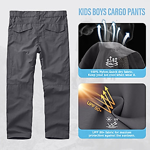 Kids' Cargo Pants, Youth Boys' Hiking Casual Outdoor Quick Dry Boy Scout Uniform Pants #9030-Grey-L