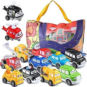 Doloowee Toddler Pull Back Car Toys (12 pcs) Baby Car Toys with Playmat Storage Bag Baby Toys 12-18 Months,Toddler Toys Age 1-2