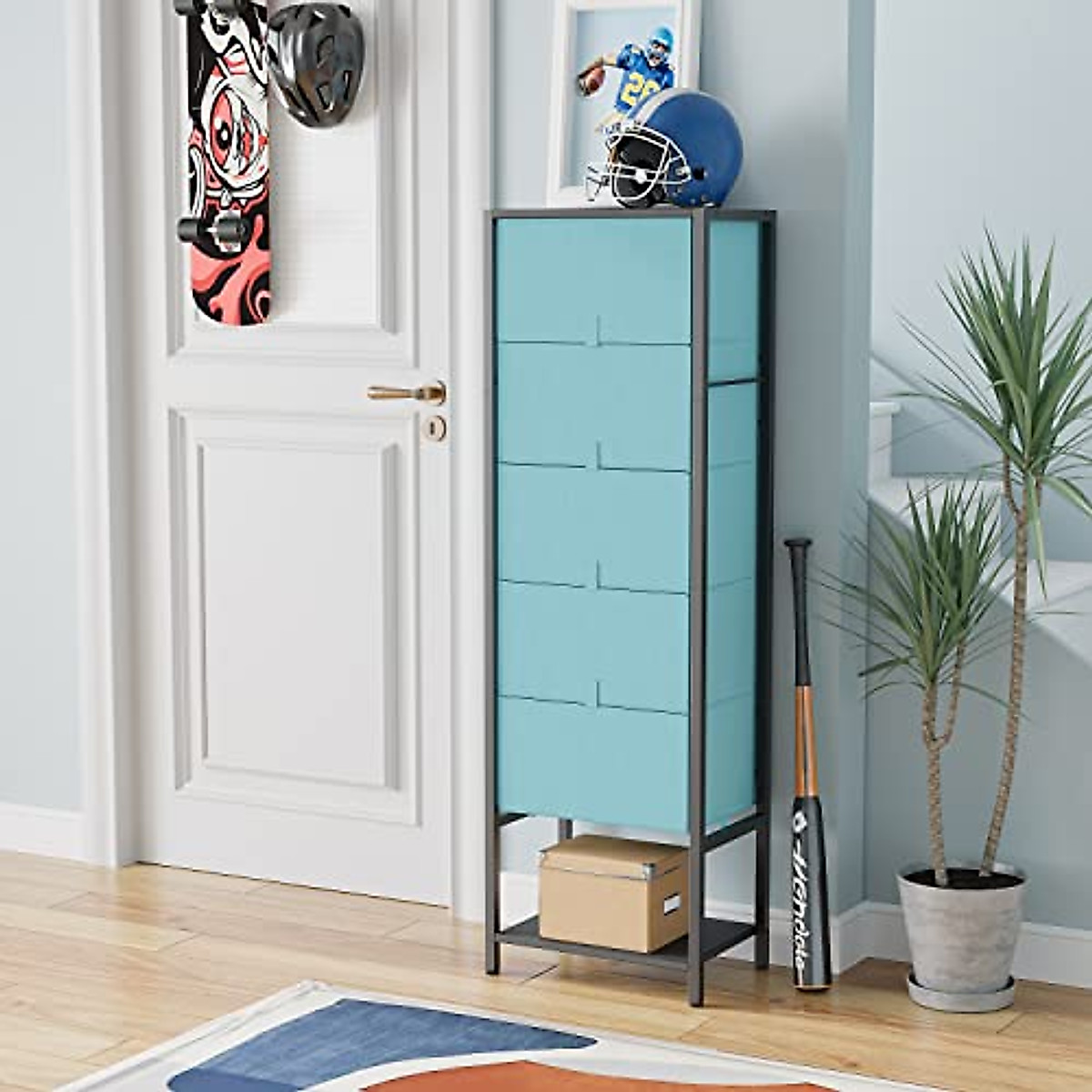 CubiCubi Dresser for Bedroom, Tall Dresser with 5 Drawers Oxford Fabric Dresser, Storage Tower Organizer for Closet, Hallway, Living Room, College Dorm, Steel Frame, Wood Top, Tiffany Blue
