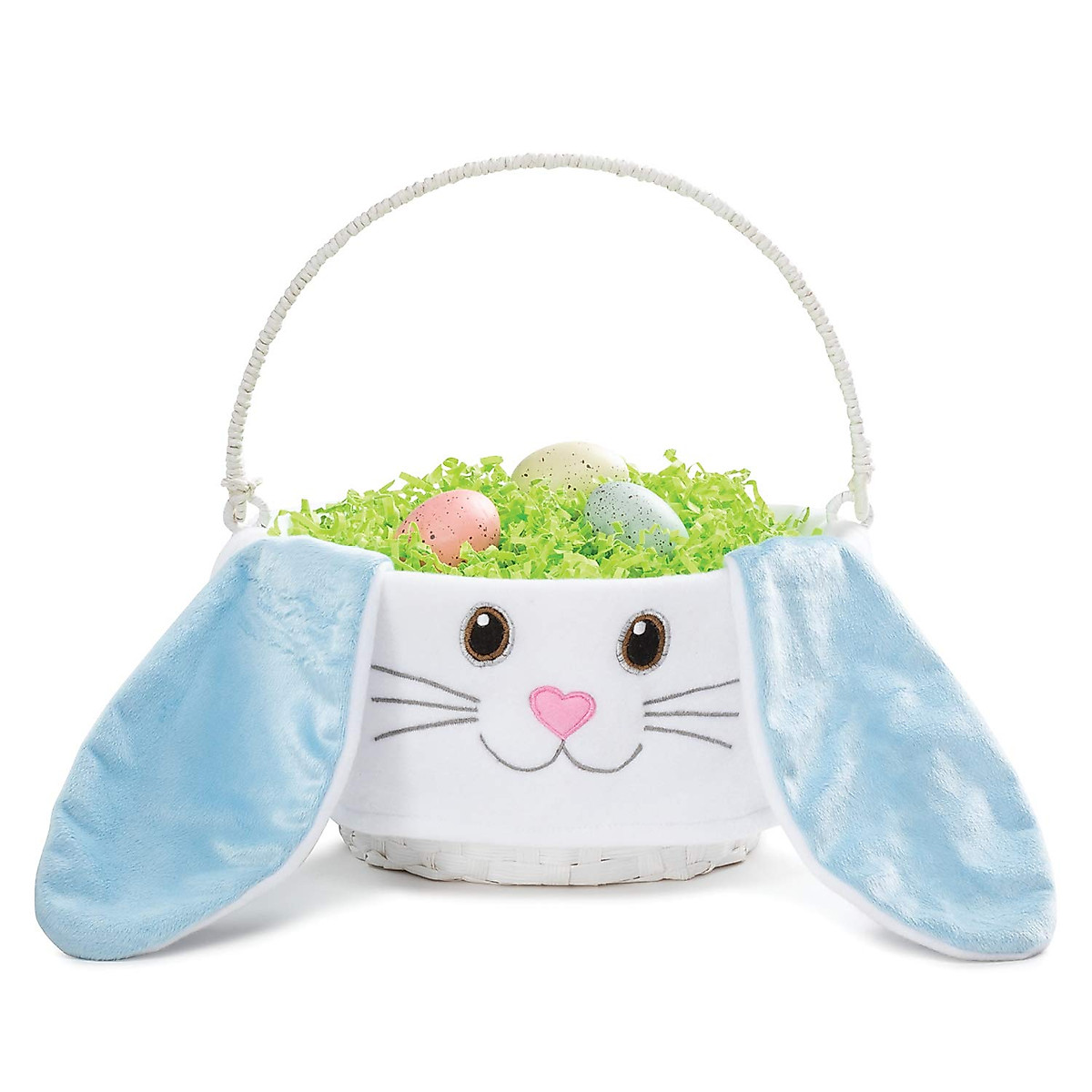 Personalized Floppy Ear Easter Egg Basket with Handle and Custom Name | Boy Bunny Easter Basket Liners | White Basket | Woven Easter Baskets for Kids | Customized Easter Basket | Gift for Easter