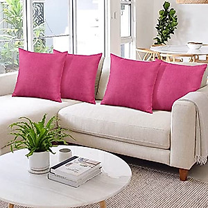 OTOSTAR Pack of 4 Outdoor Waterproof Throw Pillow Covers Decorative Pillow Covers Square Pillowcases Patio Cushion Case Pillows for Couch Tent Sofa Bed Balcony Porch Decor 16x16 Inch (Hot Pink)