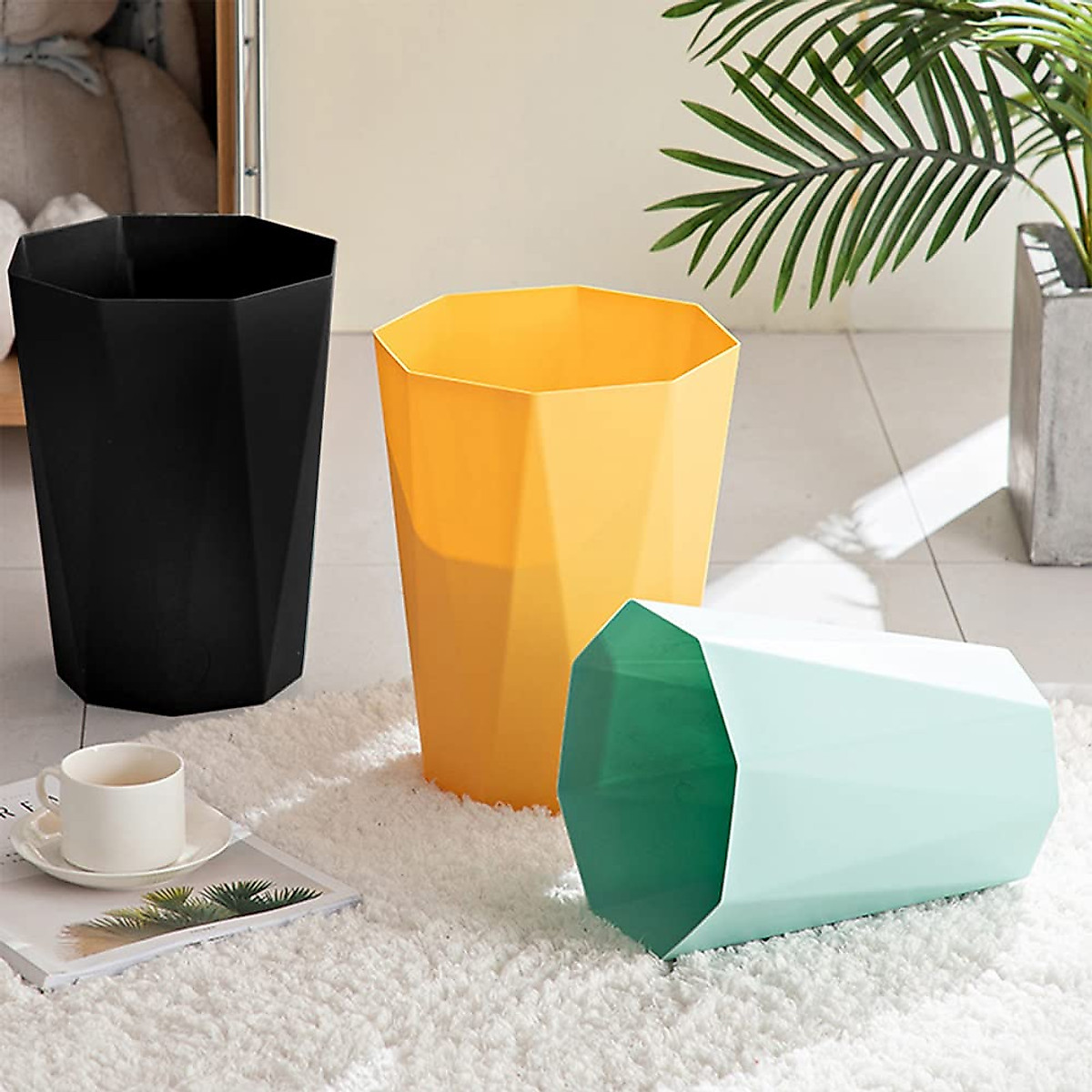 WEECRON Trash Can Bathroom Waste Basket Plastic Diamond Shape 2.6 Gallon (2 Pack, Black)