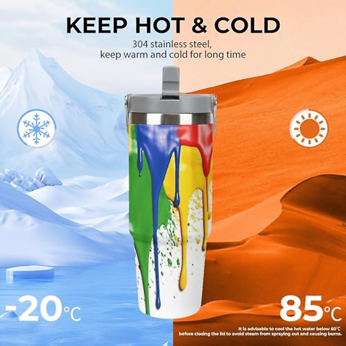 SYJTGDE Large Capacity Car Cup Paint Splatter Backdrop Fashionable Upgrade Car Cup Advanced And Beautiful Travel Cup