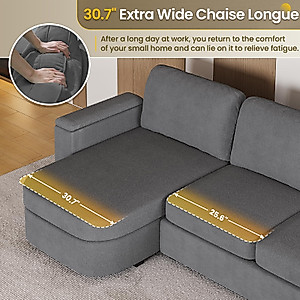 SEDETA U Shaped Couch, Sectional Sofa Couch with Storage Seat, Chenille Dark Grey