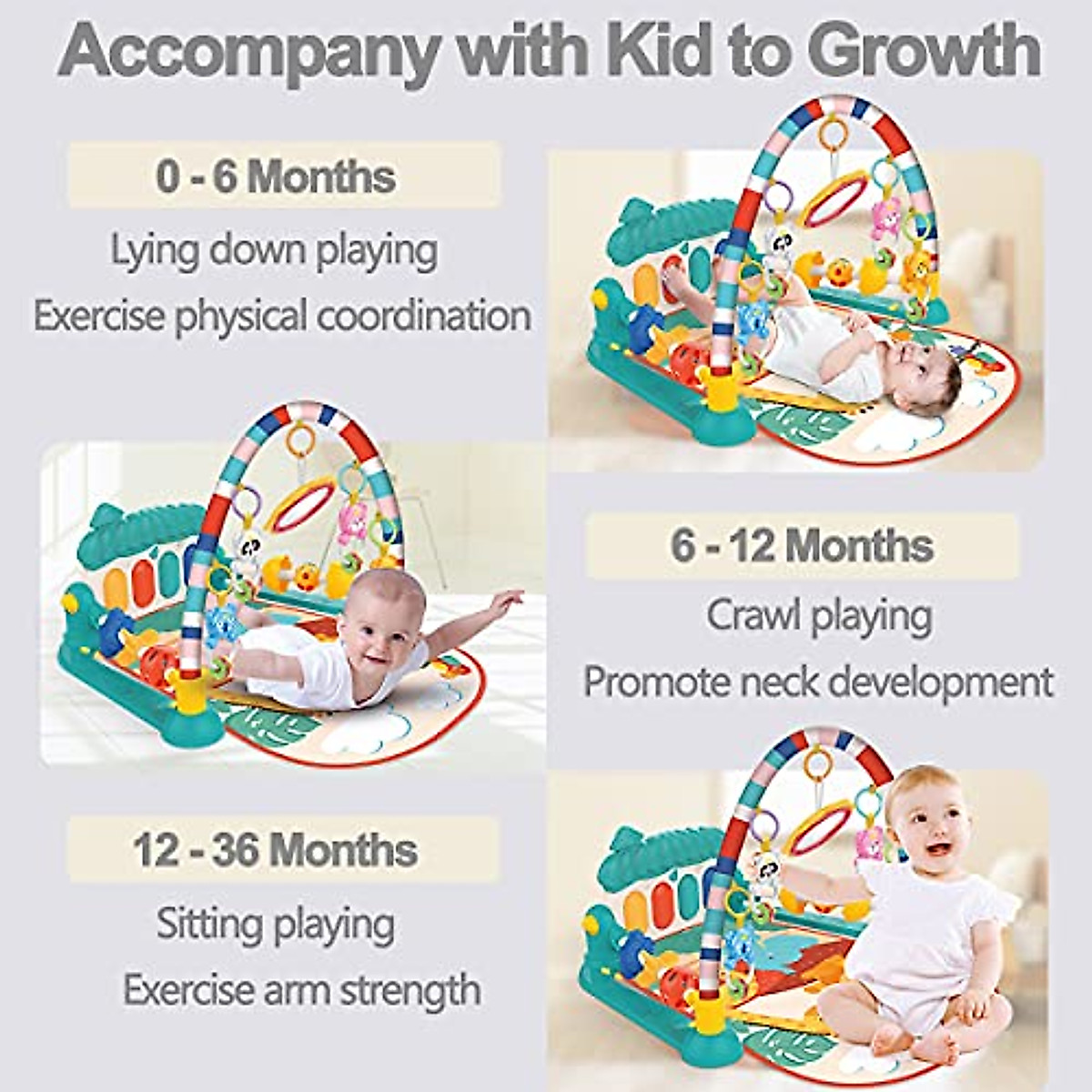 Baby Play Piano Gym Mat with Music and Light Toddlers Early Educational Toys Tummy Time Playmat Infant Activity Center for Newborn 0-12 Months