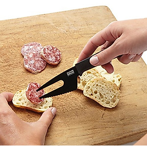 Kuhn Rikon COLORI+ Non-Stick Cheese Knife Set with Safety Sheaths, Set of 3, Black