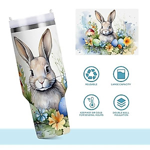 ALAZA Easter Bunny Rabbit 40 oz Tumbler Stainless Steel Water Bottle Vacuum Insulated Cup with Straw Lid & Handle For Travel Car Cup Holder