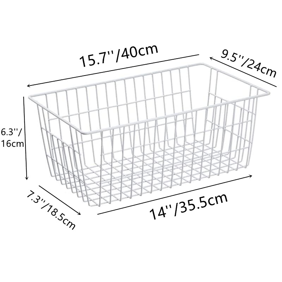 Slideep Farmhouse Metal Wire Basket, Fridge Freezer Storage Organizer Bins with Handles for Kitchen Cabinets, Pantry, Closets, Bedrooms, Bathrooms, White 3 Pack