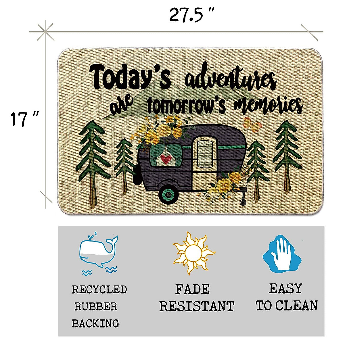 OCCdesign Burlap Camper Doormat, Camping RV Entranc Decorative Door Mat Rug -Today's Adventures