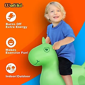 WALIKI Green Bouncy Horse for Kids | Inflatable Hopping Horse Ride-On Toy with Pump for Active Boys Ages 1, 2, and 3 | Balance & Sensory Ride-On Toy