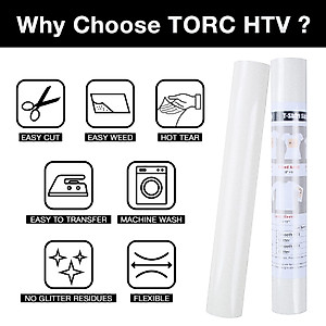 TORC White Glitter HTV Heat Transfer Vinyl Roll 12 inch x 5 ft Iron on Vinyl for T Shirts Crafts