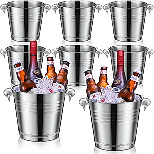 8 Packs Stainless Steel Ice Bucket 5.3 Quart/ 5 Liter Wine Bucket with Handle Large Insulated Champagne Buckets Beer Bucket for Cocktail Bar Wine Parties Chilling Wine Champagne Home