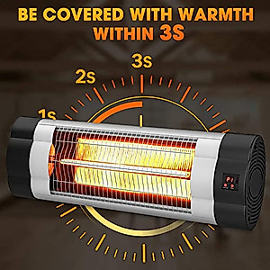 Outdoor Electric Heater, Infrared Wall Mounted Heater for Outdoor/Indoor Use, 1500W Ceiling Patio Heater with Remote Control & 24H Timer, Electric Space Heater For Garage Porch, Weatherproof