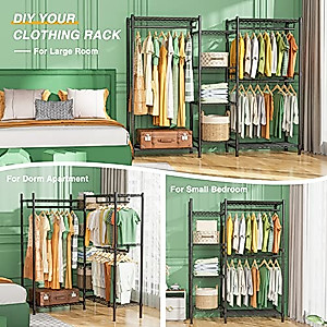 LEHOM G7 Heavy Duty Clothes Rack for Hanging Clothes, Portable Garment Rack Compact Size Closet Organizer, Freestanding Metal Clothing Rack Wardrobe Closet with Storage Shelves for Bedroom(Medium)