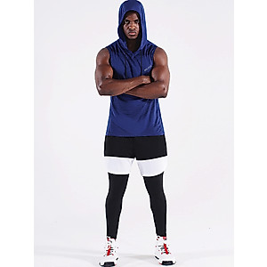 NELEUS Men's Workout Tank Tops Sleeveless Running Shirts with Hoodie,5098,3 Pack,Grey/Blue/Red,2XL