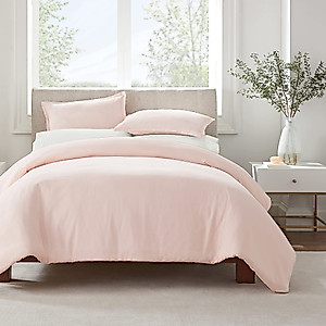SERTA Simply Clean Ultra Soft Hypoallergenic Stain Resistant 3 Piece Solid Duvet Cover Set, Blush, Full/Queen