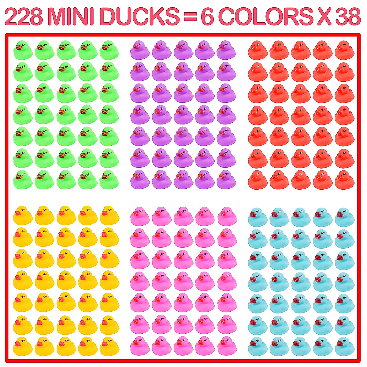 228-Pack Mini Rubber Ducks Set, Mini Colorful Rubber Duckies Bath Toy for Child,Float & Squeak Tiny Ducks Pool Toy Set for Kids Party Favors,Birthday Party Supplies,Prize Rewards