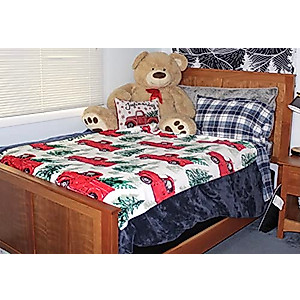 Serafina Home Christmas Holiday Throw Blanket: Country Rustic Red Truck with Tree Design, Picking Out The Tree