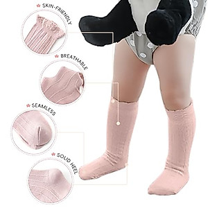 Durio Knee High Socks for Girls Toddler Newborn Baby Girl Socks Infant Cotton Stockings Tube Ruffled Unisex Tights White 12-36 Months