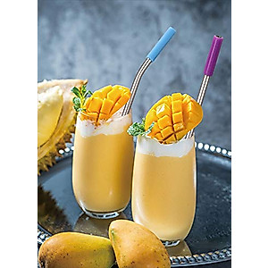 Reusable Smoothie Straws and Milkshake Straws with Silicone Tips , 9mm/0.35" Stainless Steel Wide Straws, Hiware 6 Pack 10" Metal Straws for Smoothies, Milkshakes, Jumbo Drinks with 2 Cleaning Brushes