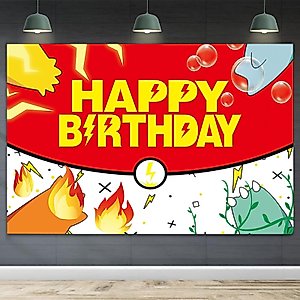 Cartoon Red White Ball Birthday Party Banner for Kid Pet Photo Backdrop Video Gaming Party Banner Kid Birthday Party Decorations Banner Baby Shower Decoration Supplies 5x3ft