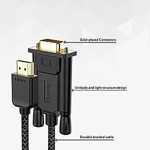 FEMORO HDMI to VGA Cable 6 Feet Male to Male Braided Cord 1080P@60Hz for Monitor, Computer, Desktop, Laptop, PC, Projector, HDTV, Game and More