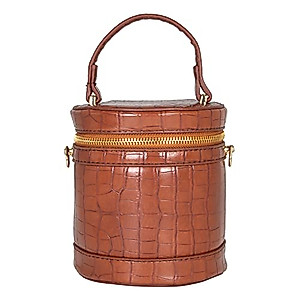 Hibala Womens Small Shoulder Bag Pu Leather Handbag Bucket Tote Hobo Handbag (Brown)