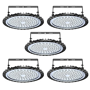 Viugreum 5 Pack 500W UFO LED High Bay Light, 50000LM 6500K Daylight White LED Warehouse Lighting, IP65 Waterproof Commercial Bay Lighting for Garage Barn Workshop Wet Location
