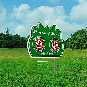 HISVISION No Peeing/Pooping Be Respectful Dog Sign 2 Pack, Keep Off The Grass Yard Sign with Metal Wire H-Stakes, 12" x 9" Stay Off Grass Signs Double Sided UVresistance, Waterproof, Easy to Install