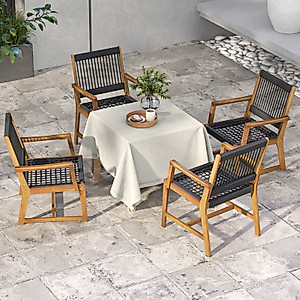 Tangkula Outdoor Acacia Wood Dining Chairs Set of 4, All-Weather Rope Woven Patio Chairs with Armrests, Outdoor Armchairs for Patio, Lawn, Garden, Backyard (2)
