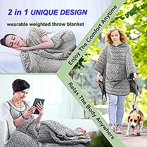 DANDMLLC Weighted Blanket, 10 lbs Wearable Blanket Hoodie, Bead Filled Weighted Hoodie Helps Sleep, Heavy Blanket with Pocket for Bed, Machine Washable Oversized Poncho for Adults