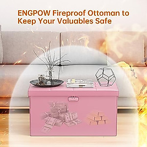 ENGPOW Storage Ottoman Bench,Fireproof Folding Storage Bench with Lock,30 Inches Fire＆Water Resistant Storage Chest Foot Rest Stool Leather Bedroom Bench with Storage Safe for Document,Valuables,Pink