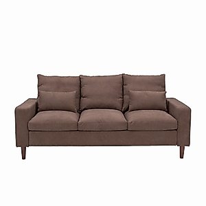 Panana Luckycloud Modern Couch Sofa 3-Seater Upholstered Fabric Sofa for Small Living Room, Dorm, Small Spaces (Brown)