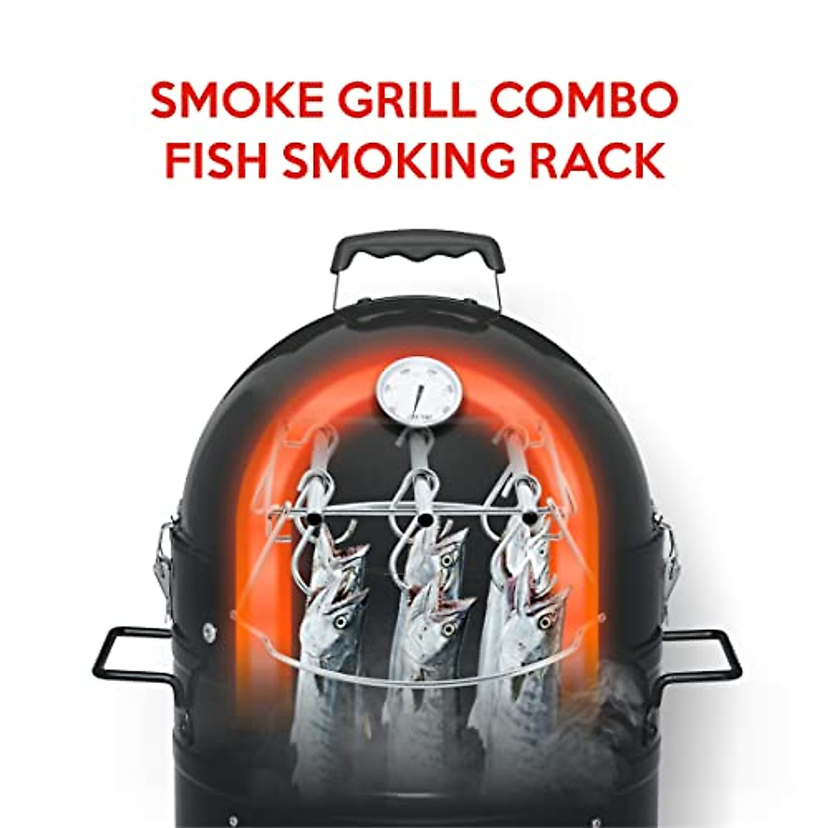 CUE WAY K-1 Vertical Charcoal Smoker Combo with Fish Hooks, 14-inch ...