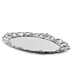 Arthur Court Designs Aluminum Fleur-De-Lis Oval Serving Tray 20 inch x 13.5 inch