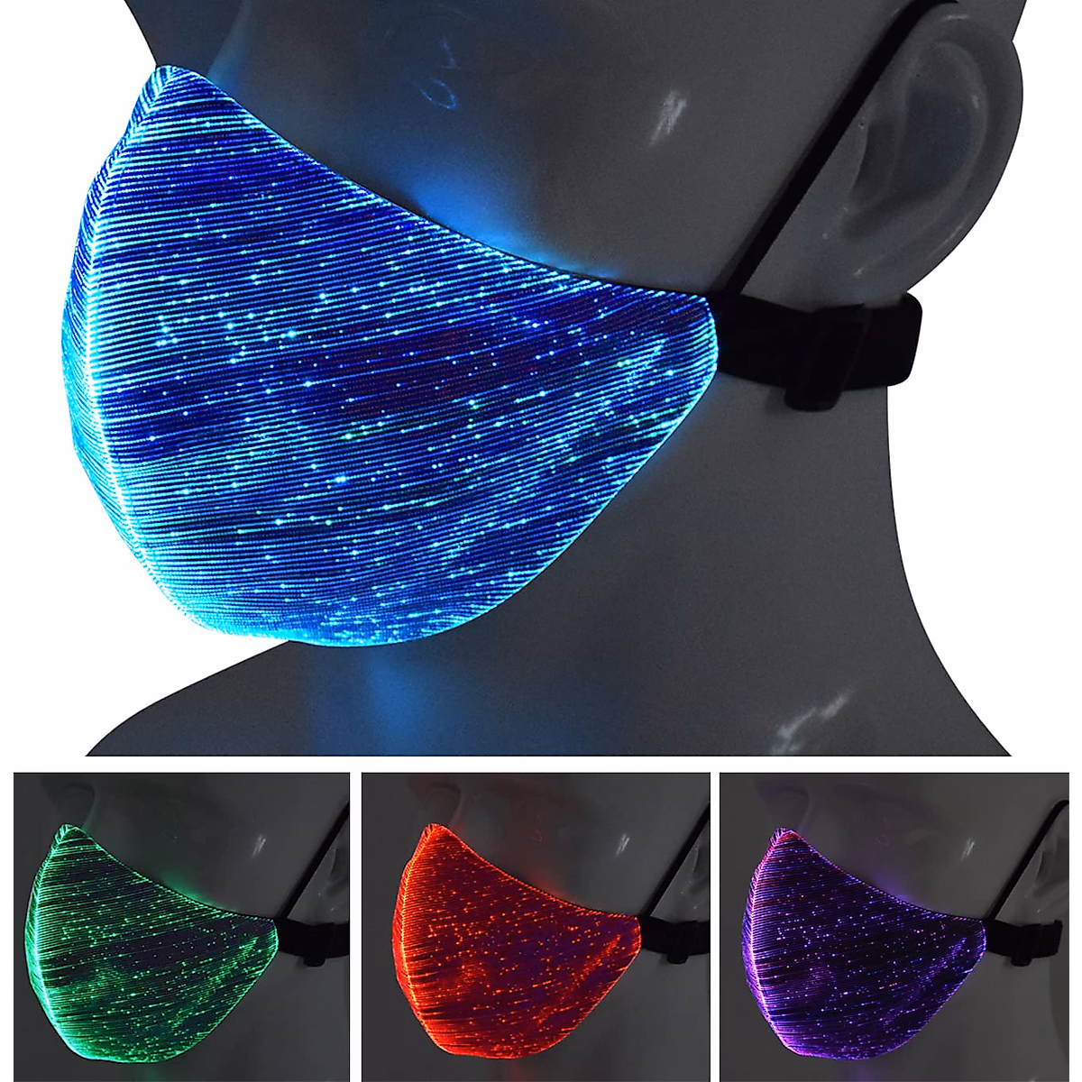 AMIMA Light up Led face mask Rechargeable Glowing Luminous 7 Color Change Dust Mask for Christmas Party Festival Masquerade Costumes Led Rave mask Black…