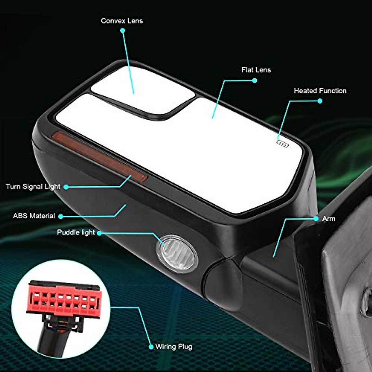 SCITOO Towing Mirrors for 2004-2014 for Ford for F-150 Blind Spot Mirror Power Heated Chrome Puddle Signal Double Glass (Passenger Side)